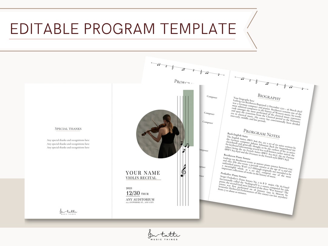 LETTER SIZE Editable Music Program Template Piano Violin Instrument ...