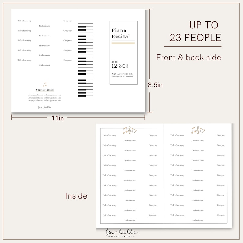 LETTER SIZE Editable Music Program Template Student Recital Piano ...