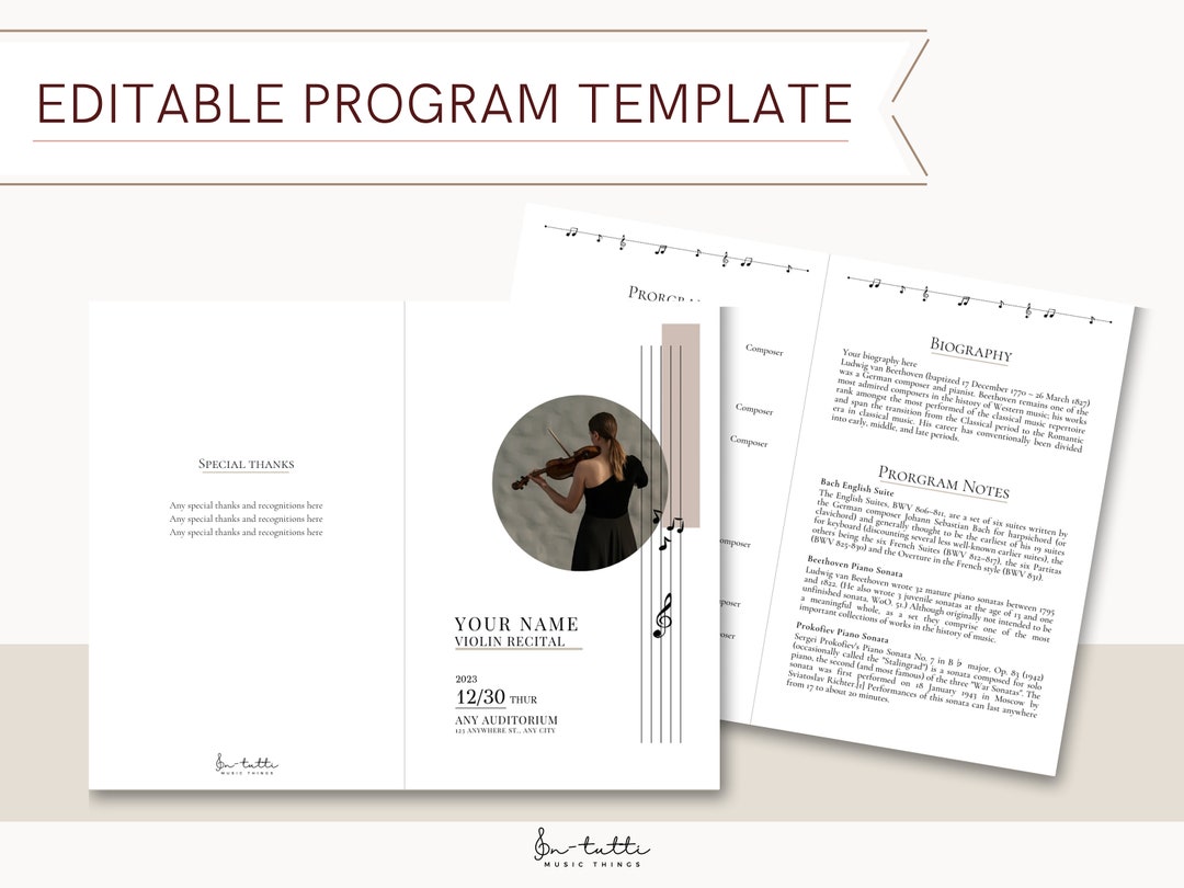 LETTER SIZE Editable Music Program Template Piano Violin Instrument ...