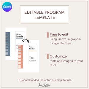 LETTER SIZE Editable Music Program Template Student Recital Piano ...