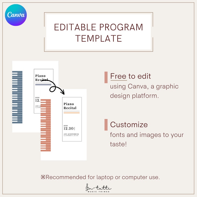 LETTER SIZE Editable Music Program Template Student Recital Piano ...