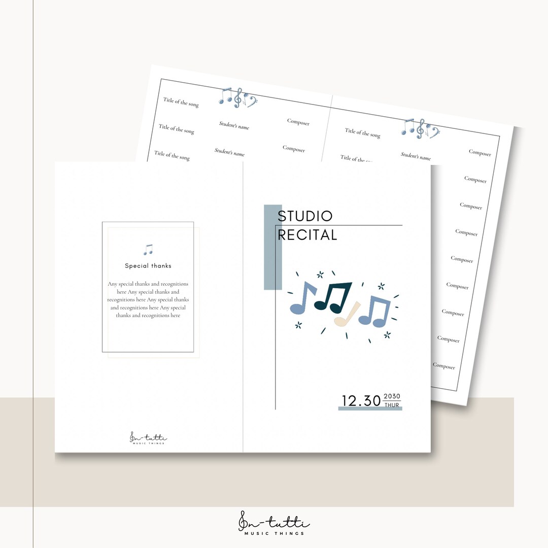 LETTER SIZE Editable Music Program Template Student Recital Piano ...