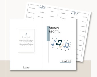 Recital Program Template Music Piano Voice Studio - Etsy