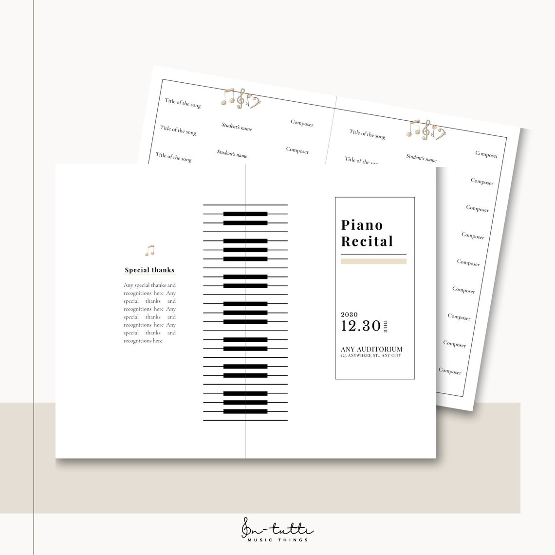 LETTER SIZE Editable Music Program Template Student Recital Piano ...