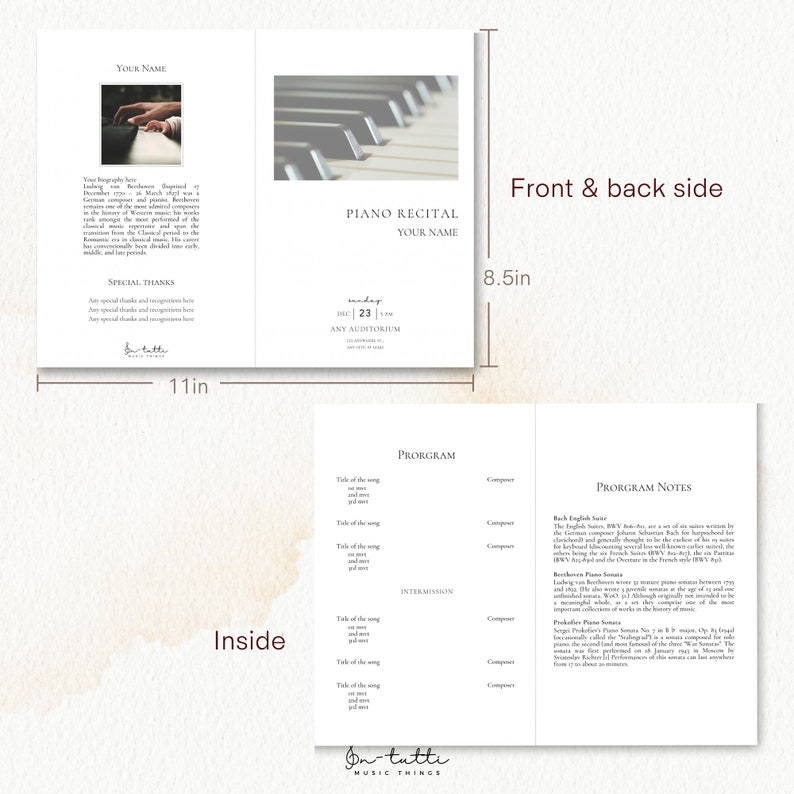 LETTER SIZE Editable Music Program Template Piano Recital Solo Recital ...