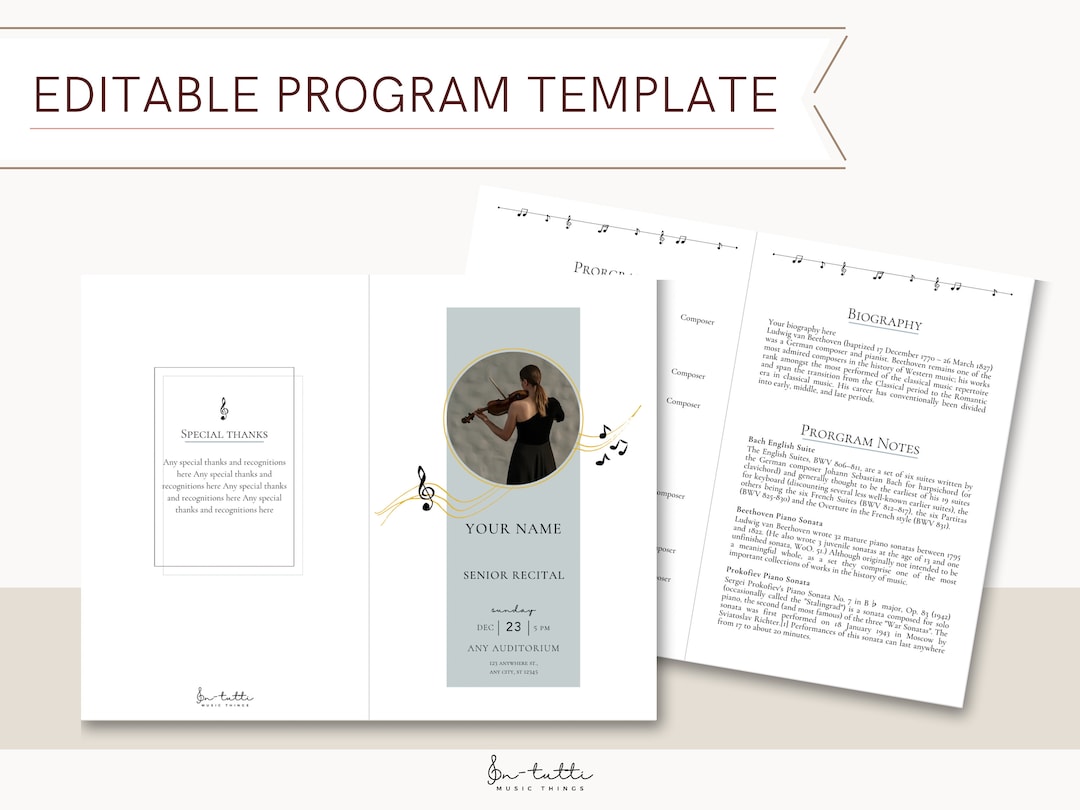 LETTER SIZE Editable Music Program Template Piano Violin Instrument ...