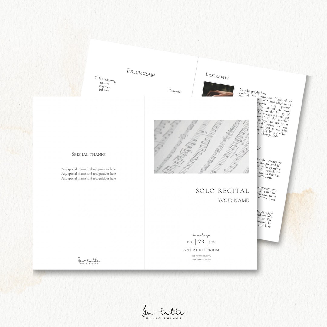 LETTER SIZE Editable Music Program Template Instrumental Program ...