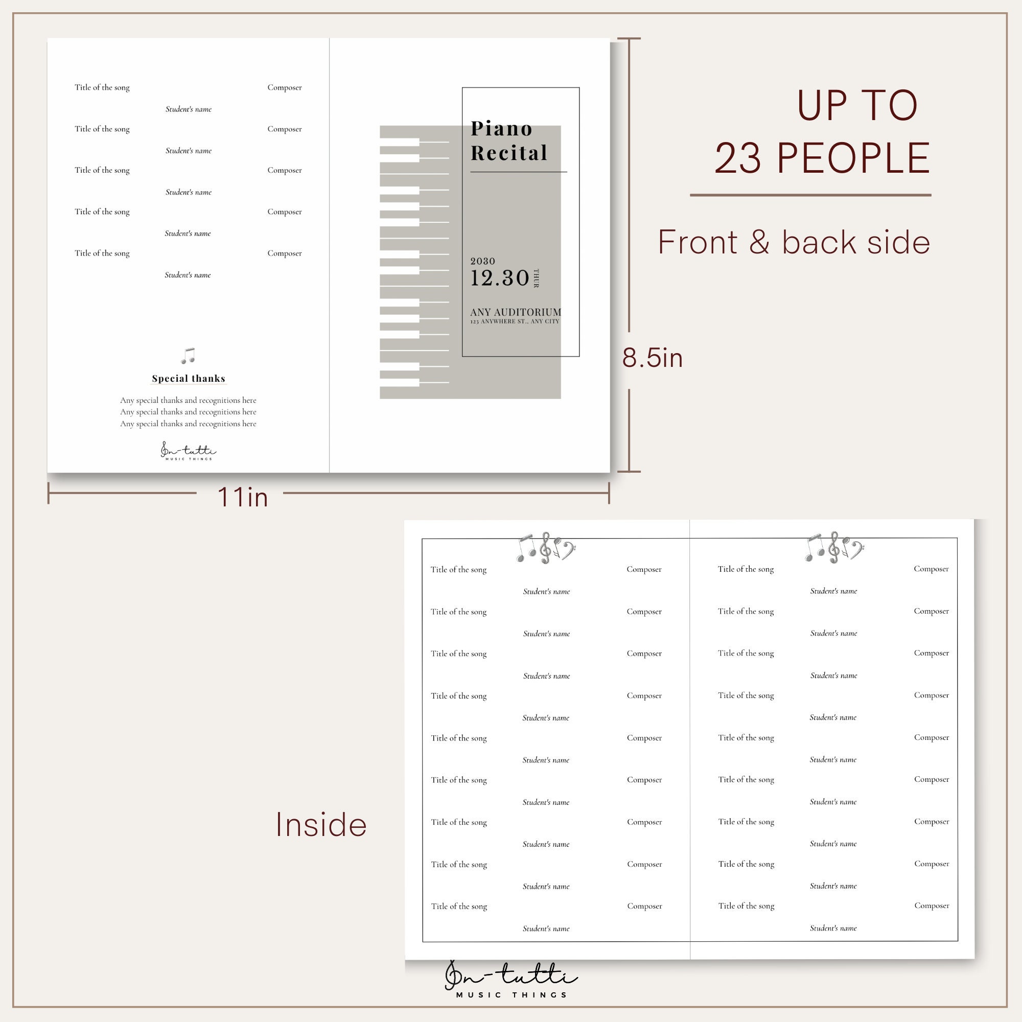 LETTER SIZE Editable Music Program Template Student Recital Piano ...