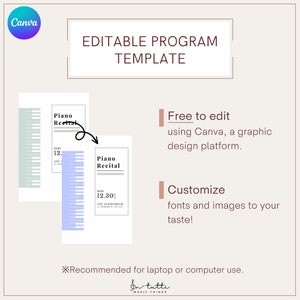 LETTER SIZE Editable Music Program Template Student Recital Piano ...