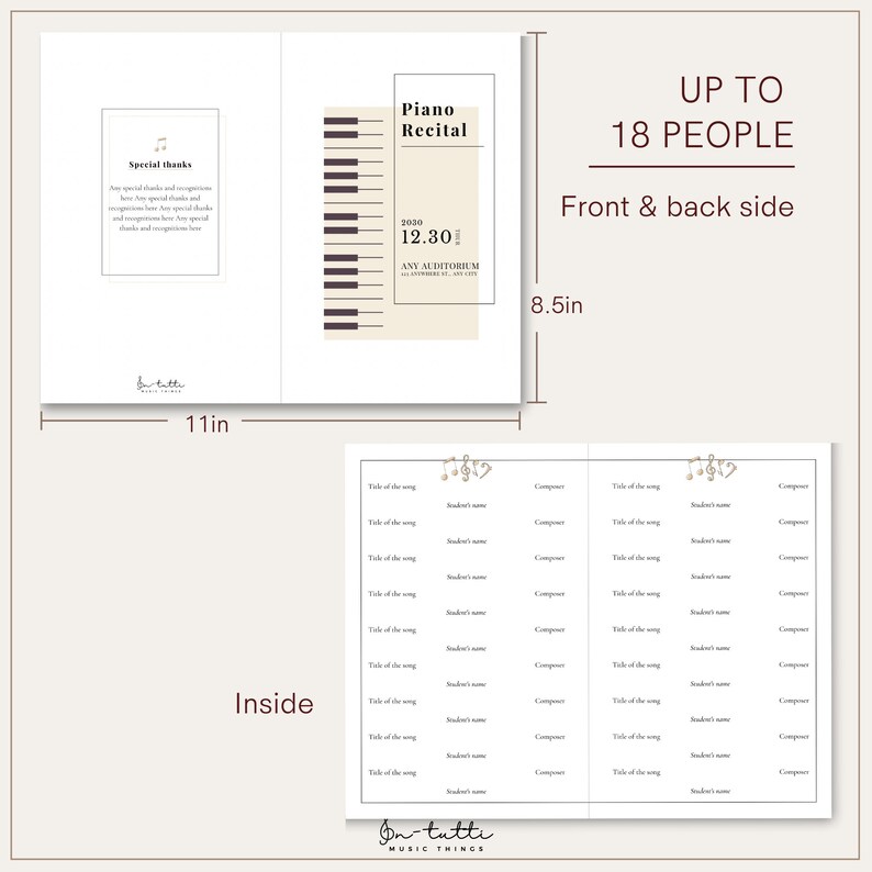 LETTER SIZE Editable Music Program Template Student Recital Piano ...