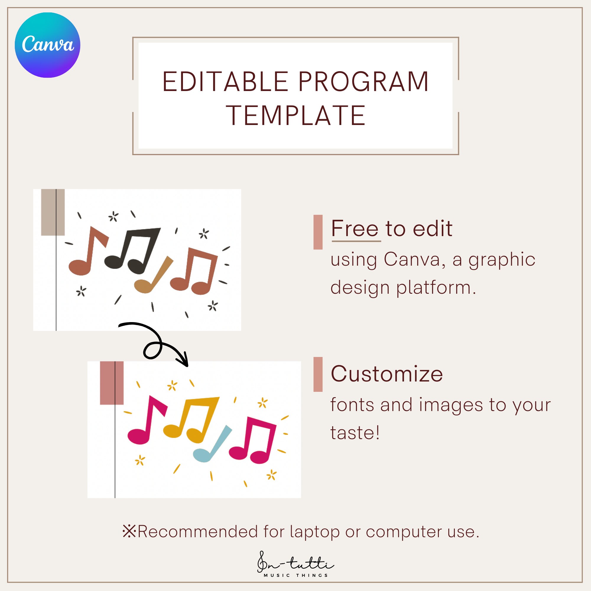 LETTER SIZE Editable Music Program Template Student Recital Piano ...