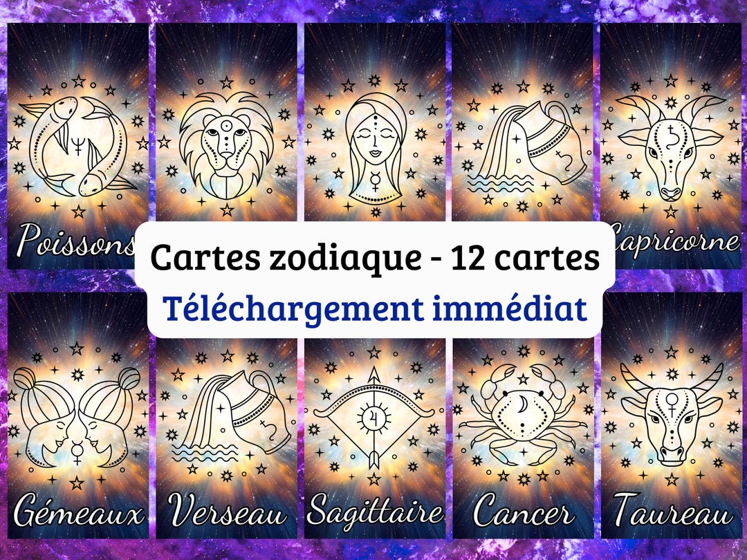 Astrological Signs PDF Format to Print: 12 Zodiac Cards to Download in ...