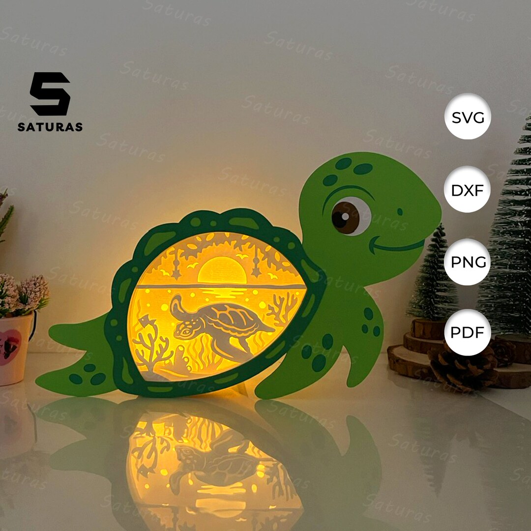 Turtle Box Paper Cut Light Box Template, Sillhouette, 3D Papercut ...