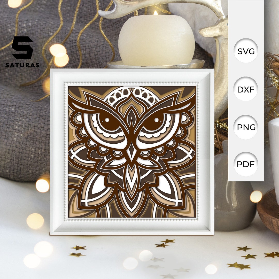 Mandala Owl Paper Cut Light Box Template, Sillhouette, 3D Papercut ...