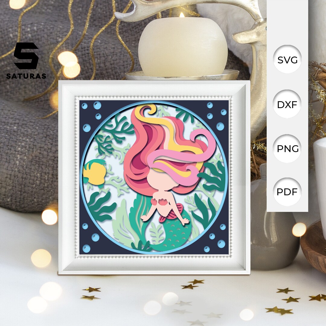 3D SVG Mermaid Shadow Box, Mermaid Papercut Layered 3D Svg, Mermaid 3D ...