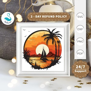 3D Tropical Sunset Shadow Box SVG: Papercut Lightbox DIY (digital Files ...
