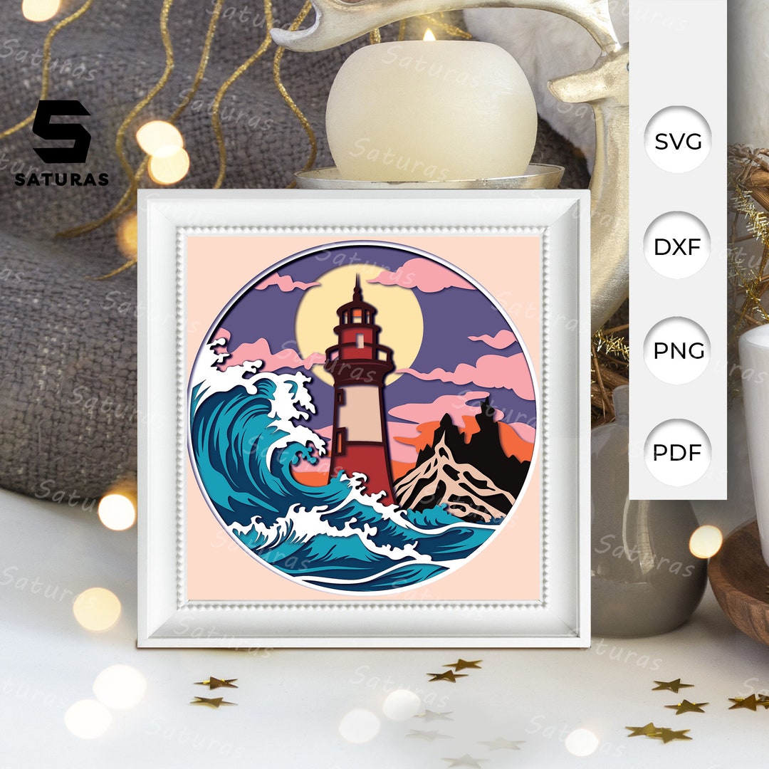 3D SVG Lighthouse Shadow Box, Lighthouse Papercut Layered 3D Svg ...
