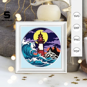 Lighthouse Paper Cut Light Box Template, Sillhouette, 3D Papercut ...