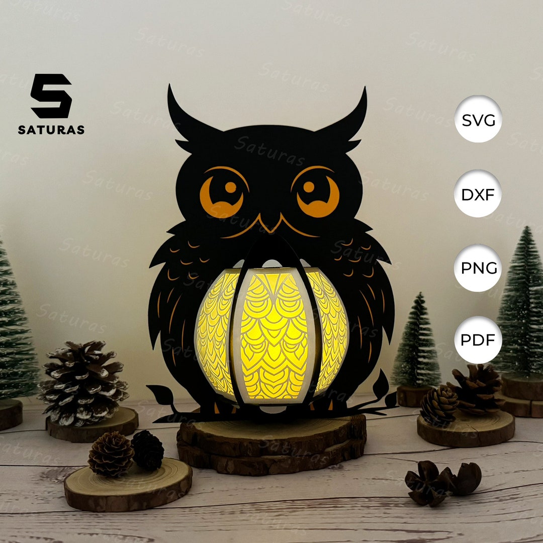 Owl Paper Cut Lantern Owl Template, Sillhouette, 3D Papercut Lightbox ...