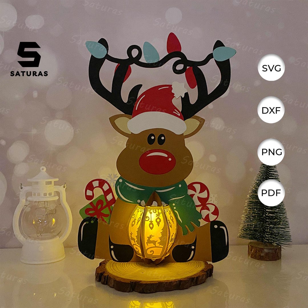 Reindeer Lantern PDF, SVG, Studio Template - Lantern for Christmas ...