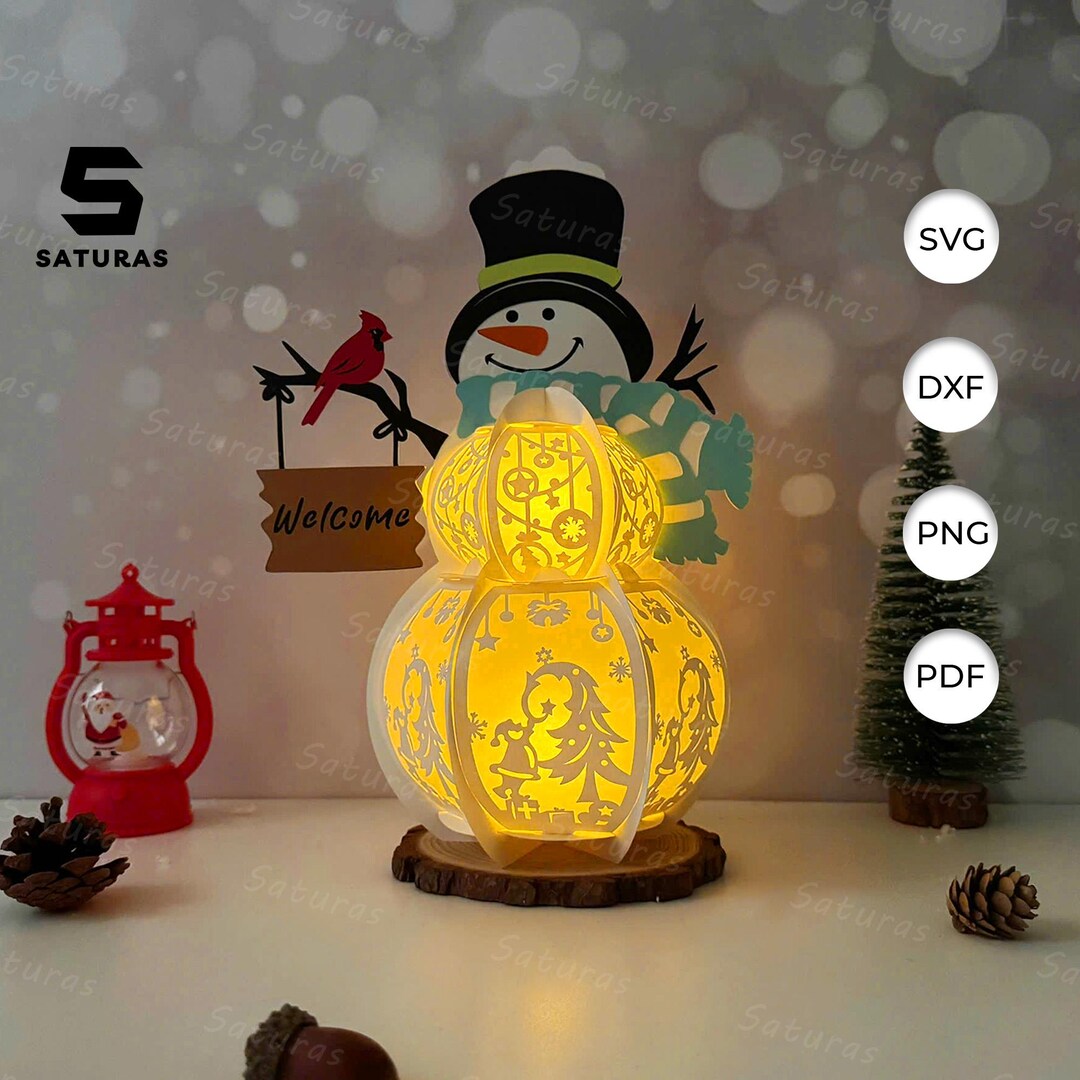 Snowman 2 Christmas 2 Lantern PDF, SVG, Studio Template - Lantern for ...