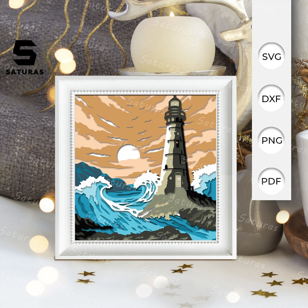 3D SVG Lighthouse Shadow Box, Lighthouse Papercut Layered 3D Svg ...