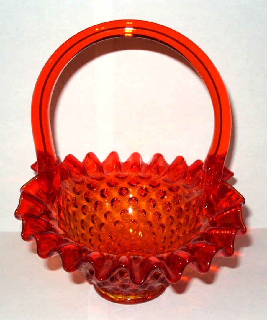 Vintage Fenton Glass Orange Amberina Hobnail Handled Basket - Etsy