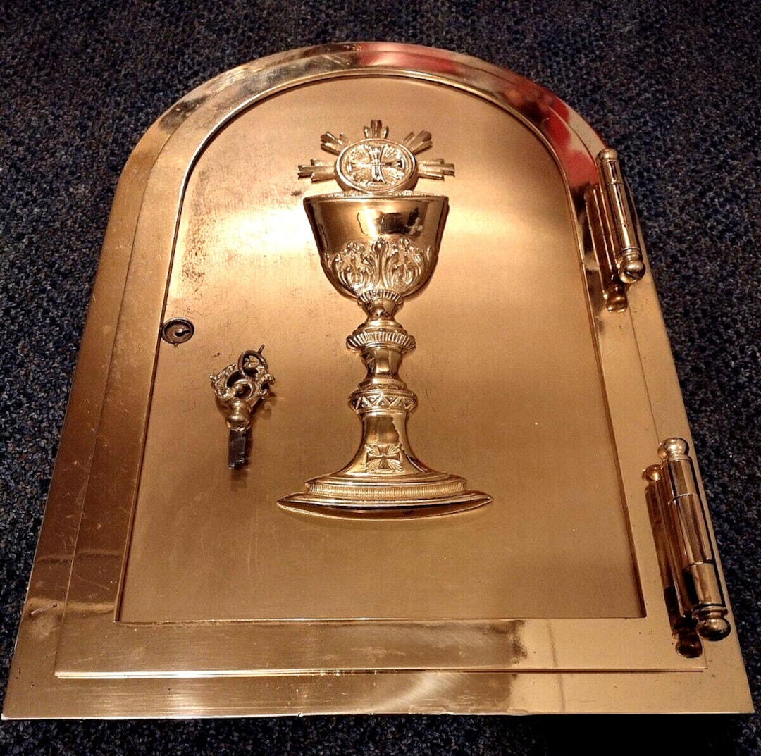 Polished Brass Church Tabernacle Door in Frame W/ Key Chalice Catholic ...