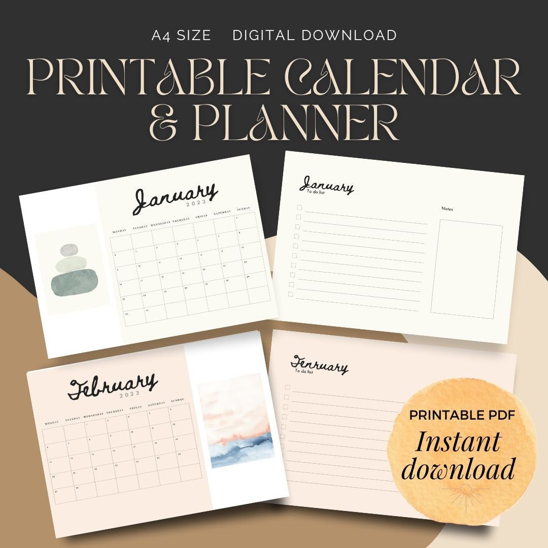 Minimalist Printable Calendar & Planner ,monthly Calendar Landscape ...
