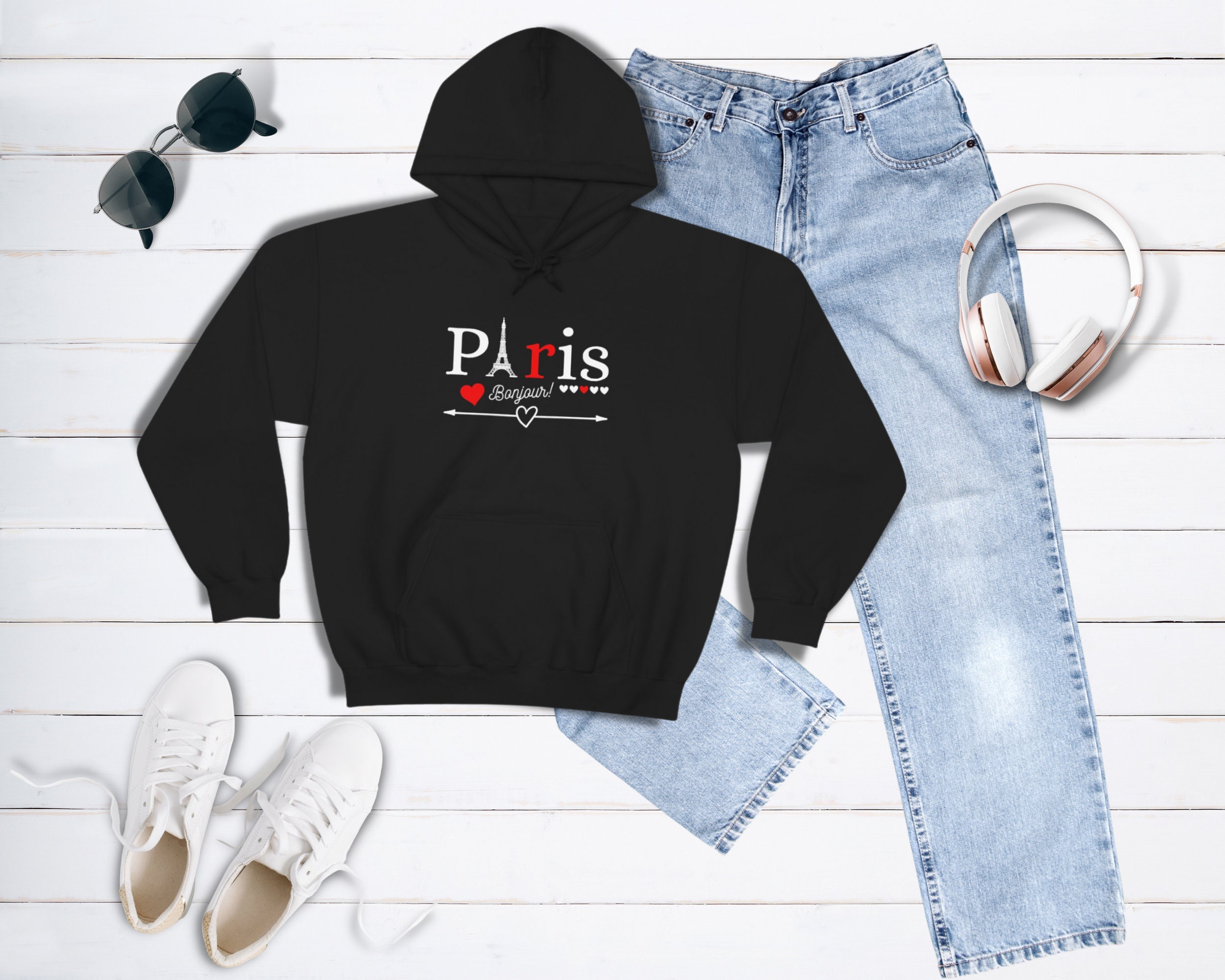 Paris Hoodie Paris Eiffel Tower Hoodie Paris Bonjour Hoodie Vacation ...