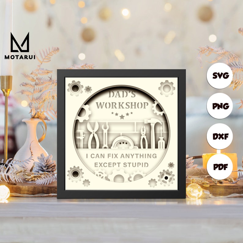 Dad's Workshop Shadow Box Svg Gallery Paper Cut Light - Etsy