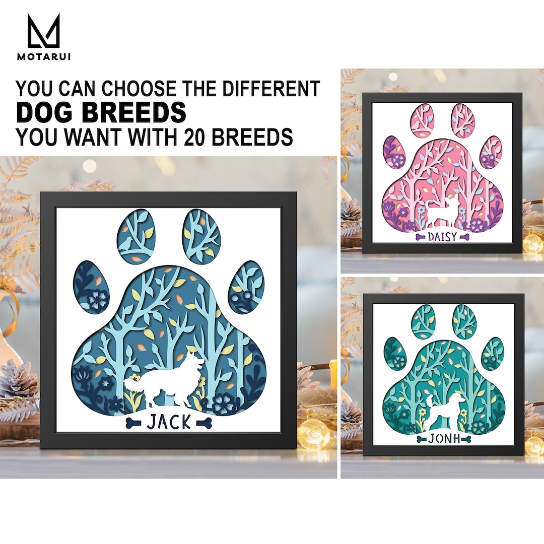 Dog Bundle Shadow Box Svg, Pet Paper Cut Light Box, Cricut Files, 3D ...