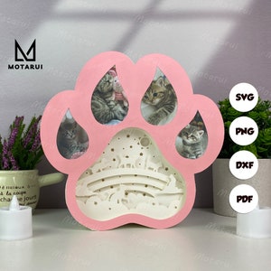 Cat Memorial Paw Box Lamp for Home Decor, Cat Memorial Paw Boxsvg for ...