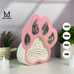 Cat Memorial Paw Box Lamp for Home Decor, Cat Memorial Paw Boxsvg for ...
