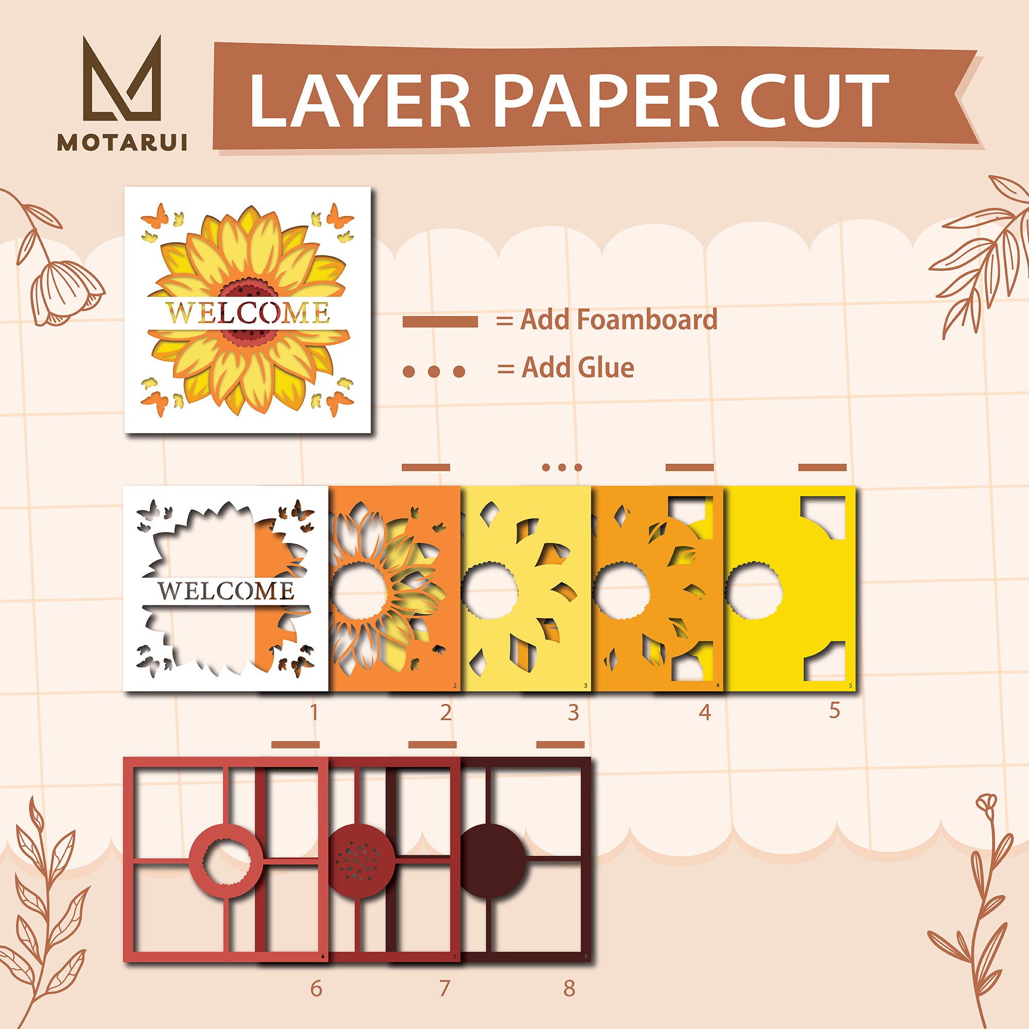 Sunflower Welcome Shadow Box Svg Welcome Paper Cut Light Box - Etsy