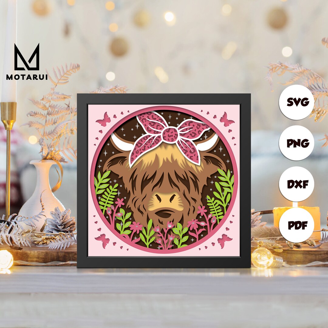 3D Highland Cow, 3D Paper Cut Shadow Box Template, Shadow Box SVG, for ...