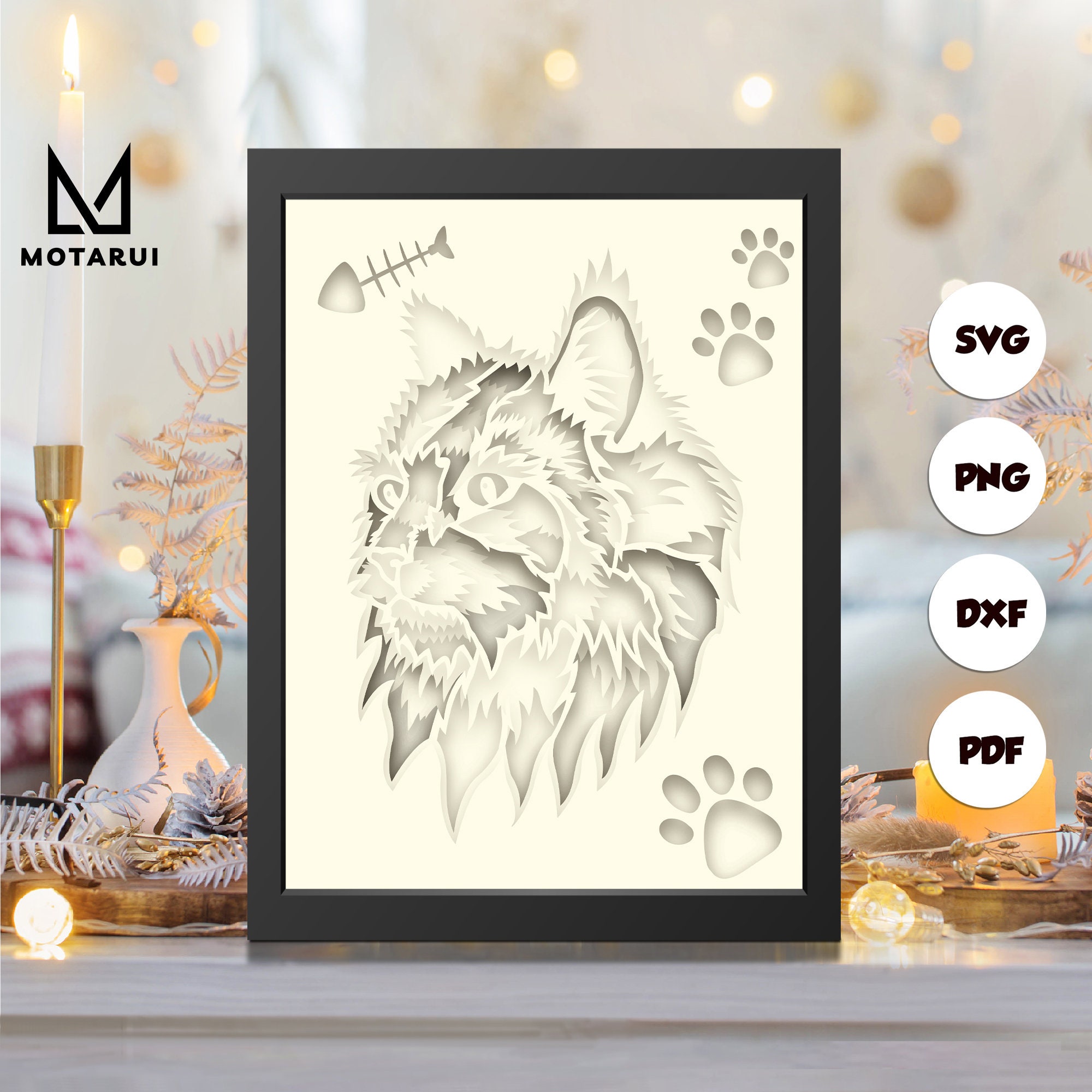 3D Cat Shadow Box SVG Template: Cricut, Silhouette, Paper Cut (digital ...