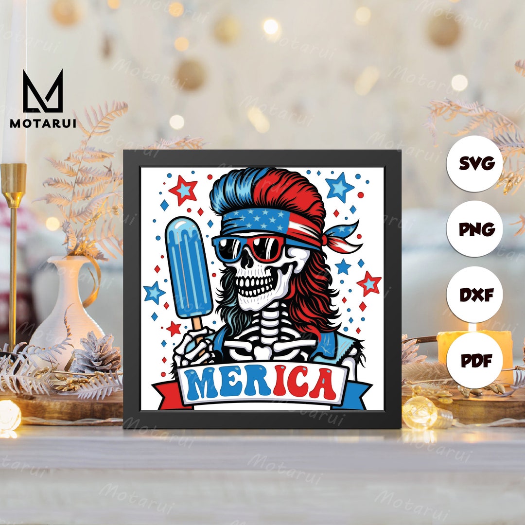 4th of July Skeleton Shadow Box Svg, Halloween Paper Cut Light Box ...