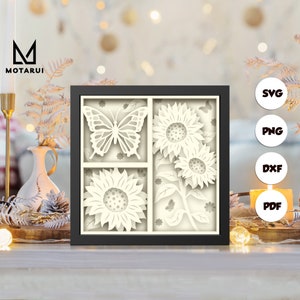 Sunflower Shadow Box Svg, Sunflower Paper Cut Light Box, Cricut Files, 3D Sunflower Shadow Box ...