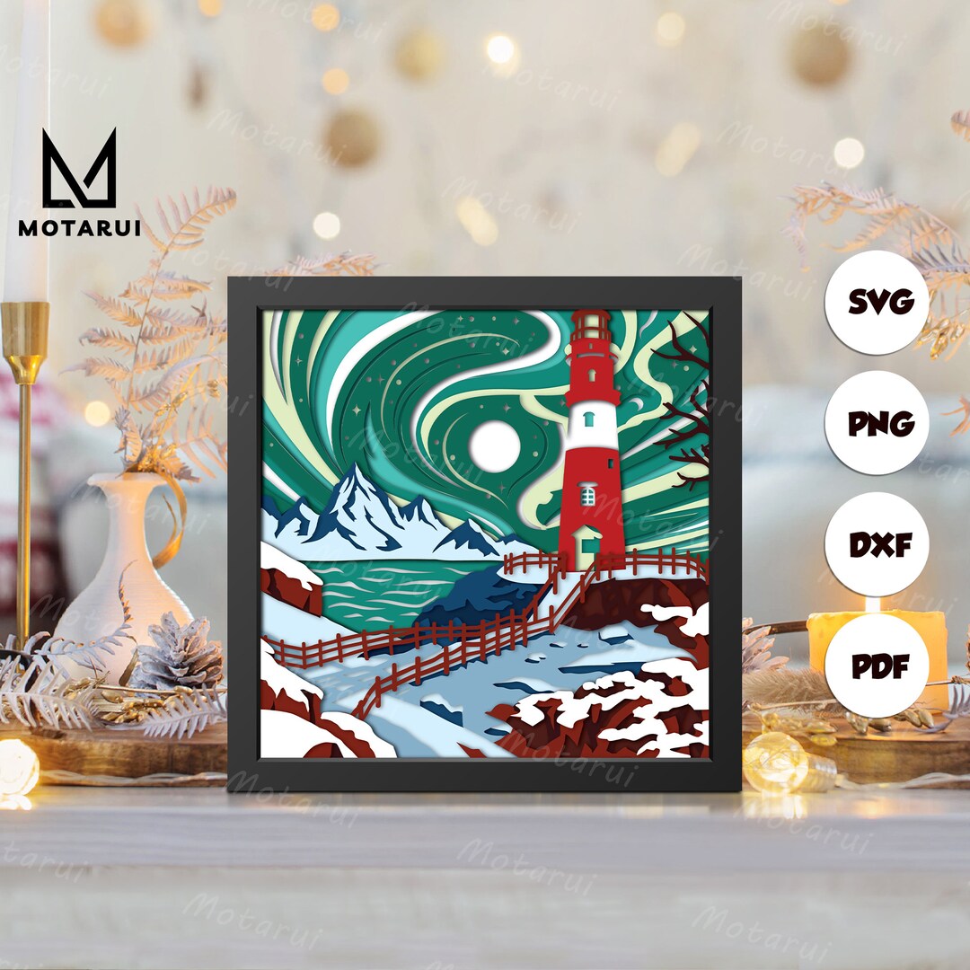 Lighthouse Shadow Box Svg, Lighthouse Paper Cut Light Box, Cricut Files ...