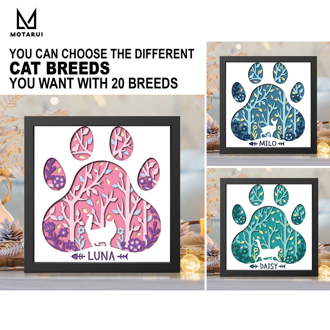 Cat Bundle Shadow Box Svg, Pet Paper Cut Light Box, Cricut Files, 3D ...