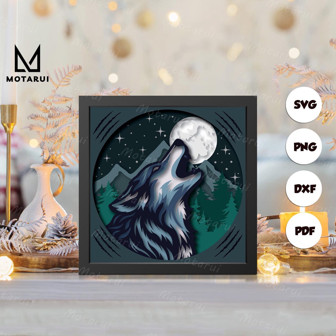 Wolf 3 Shadow Shadow Box Svg, Wolf Paper Cut Light Box, Cricut Files ...