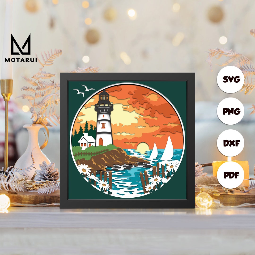 3D Lighthouse, 3D Paper Cut Shadow Box Template, Shadow Box SVG, for ...