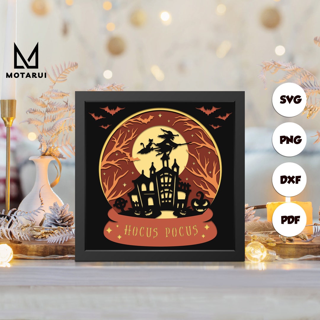 Hocus Pocus Halloween Shadow Box Svg, Halloween Paper Cut Light Box ...