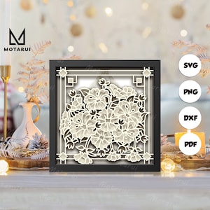 Flowers Shadow Box Svg, Flowers Paper Cut Light Box, Cricut Files, 3D ...