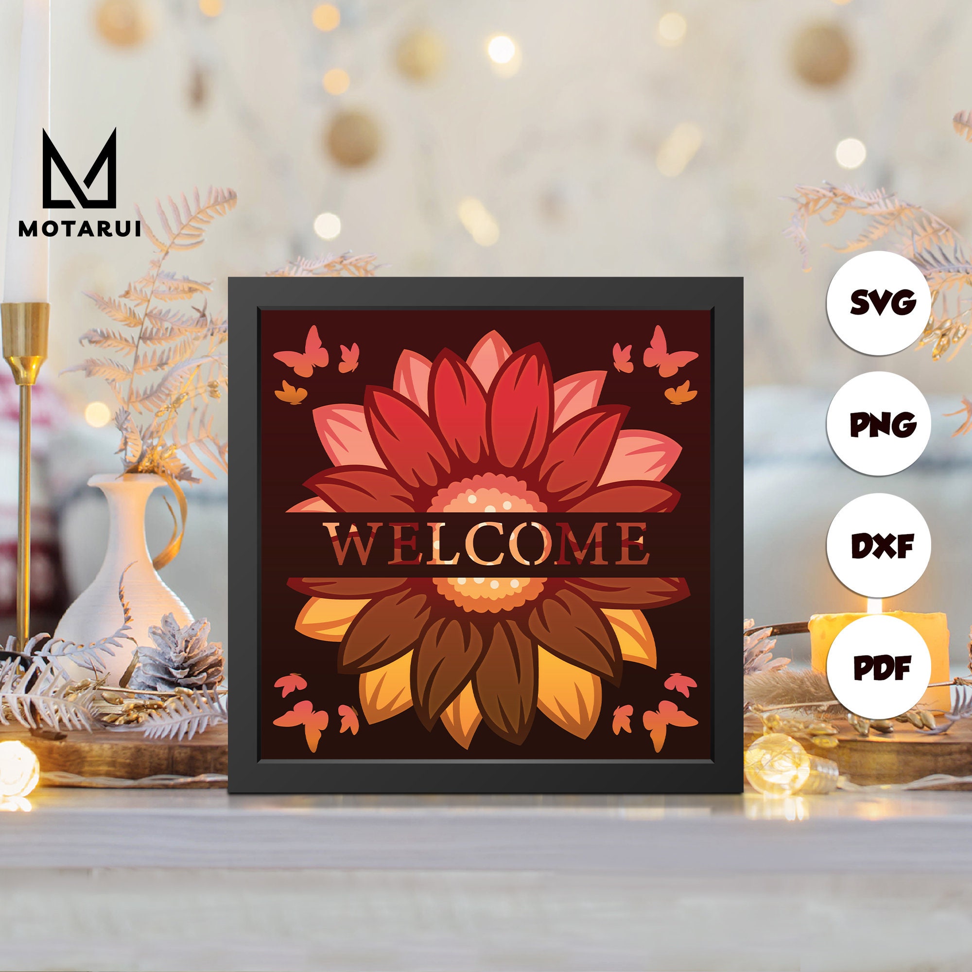 Sunflower Welcome Shadow Box Svg Welcome Paper Cut Light Box - Etsy