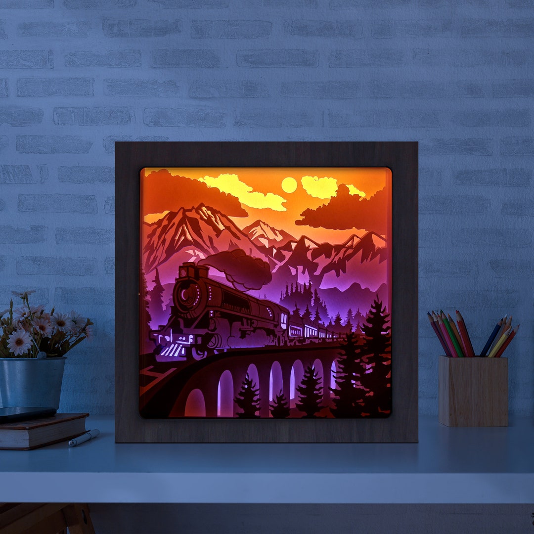 Old Train 1 Square Shadow Box Svg Train Paper Cut Light Box - Etsy