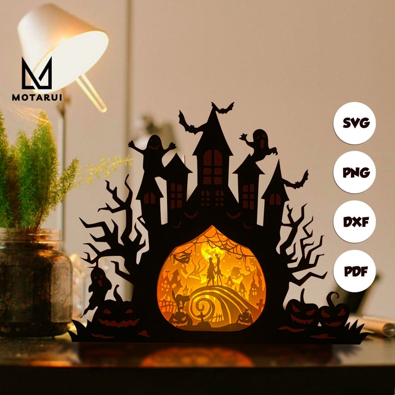 Nightmare Haunted Castle Shadow Box SVG Template Halloween - Etsy