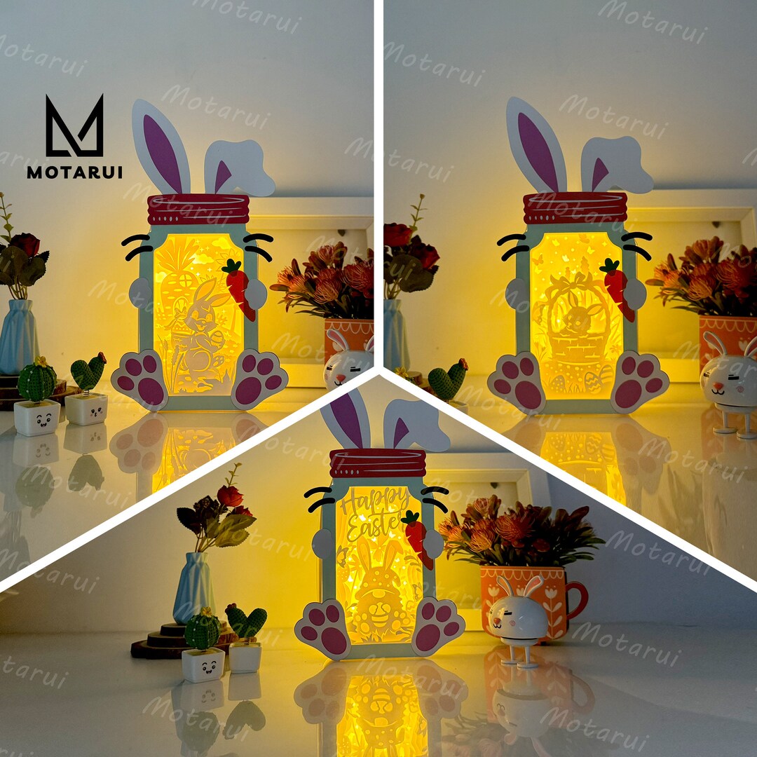 Pack 3 Bunny Mason Jar Box Lamp for Home Decor, Bunny Mason Jar Shadow ...