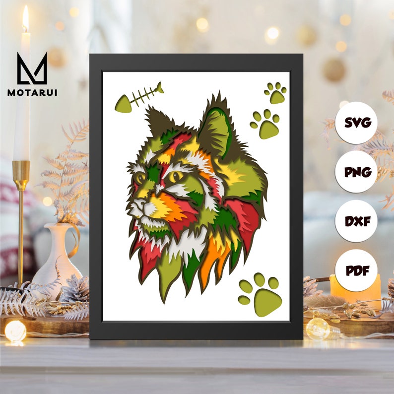 3D Cat Shadow Box SVG Template: Cricut, Silhouette, Paper Cut (digital ...